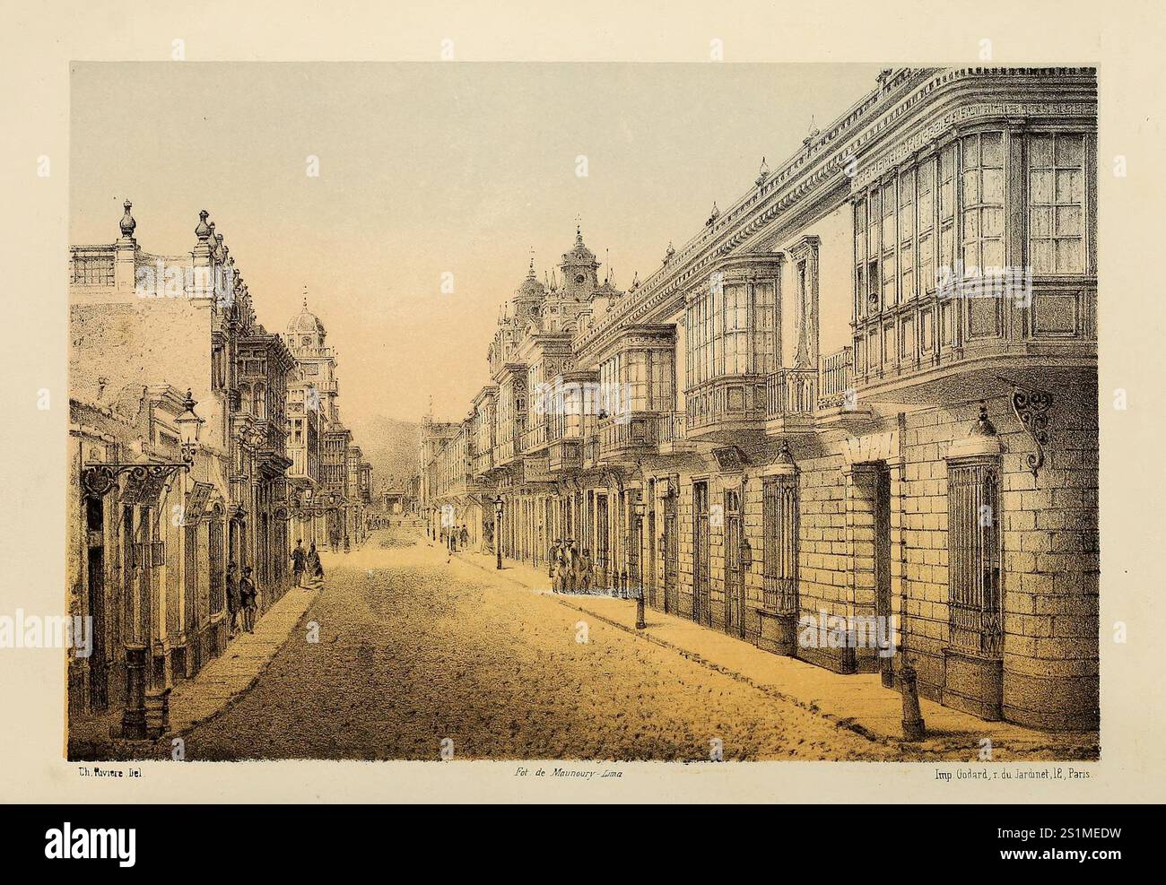 VIew of the Calles de la Coca y de Badegones, Lima Peru. Vintage ...