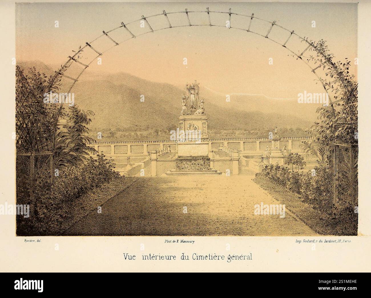 General Cemetery, Lima Peru. Vintage Architecture of Lima Lithograph ...