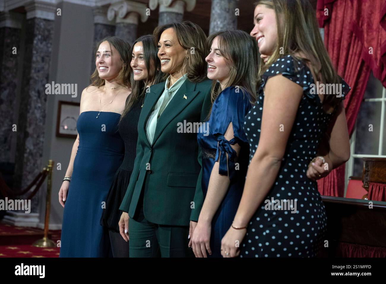 Vice President Kamala Harris, third from left, poses for a picture with ...