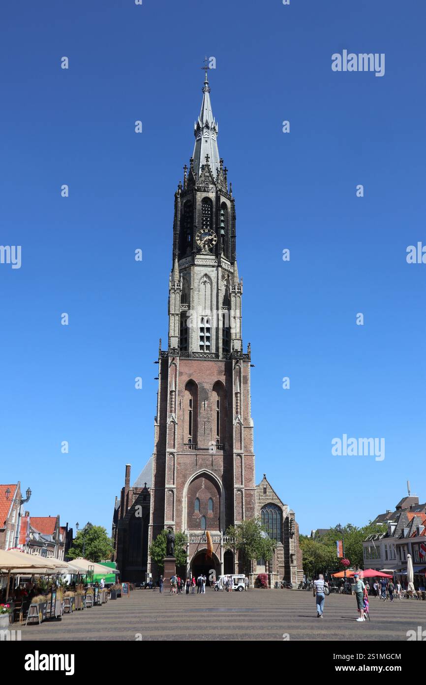 The Nieuwe Kerk (New Church) tower in the old town of Delft ...