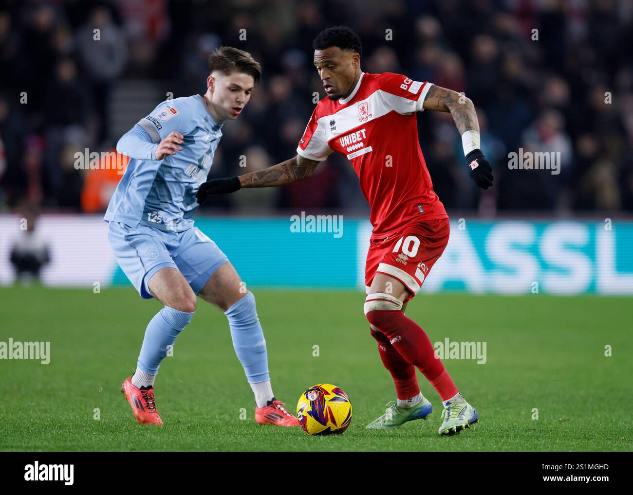 Cardiff City's Dimitris Goutas (left) and Middlesbrough's Delano ...