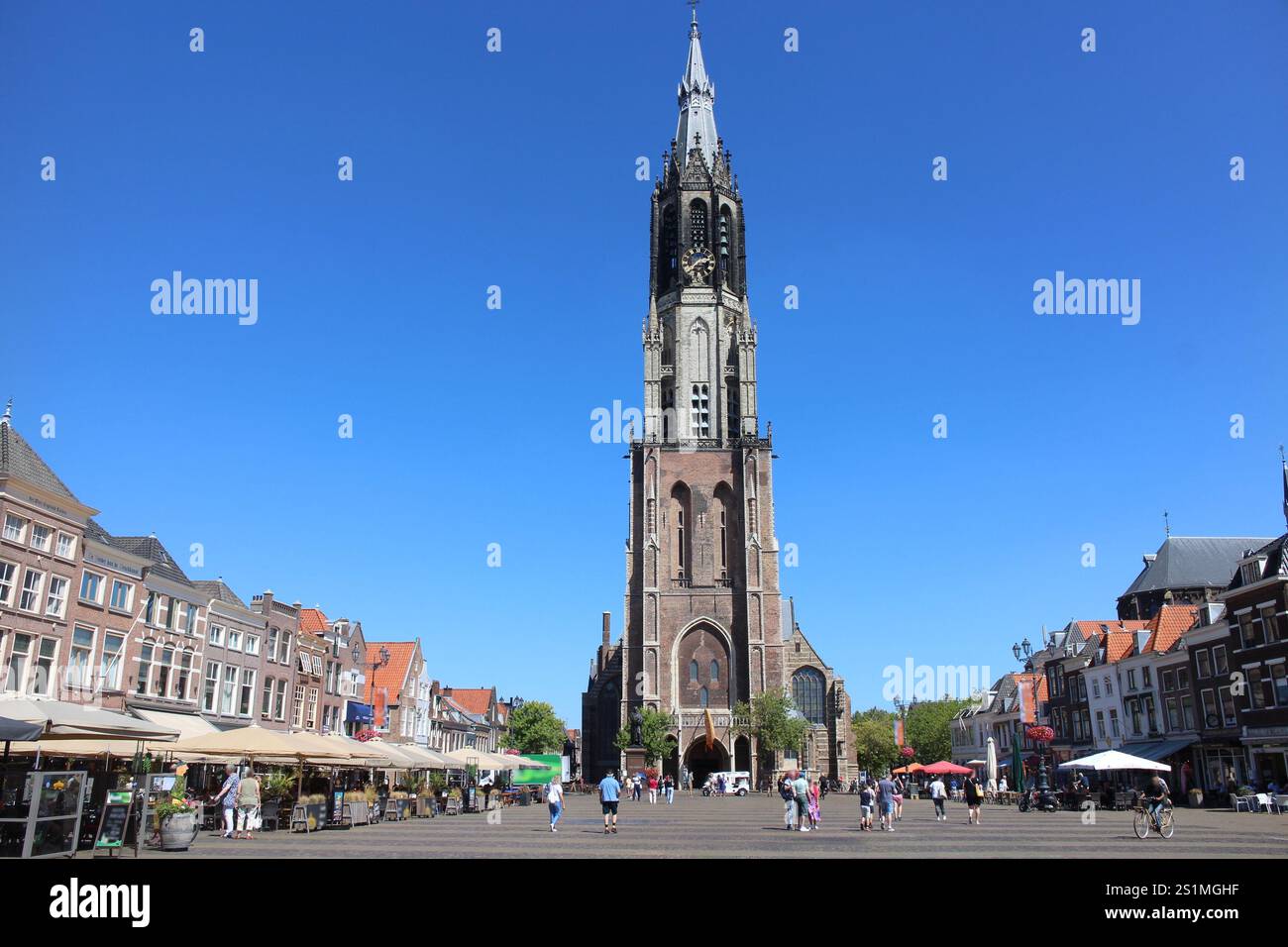 The Nieuwe Kerk (New Church) tower in the old town of Delft ...