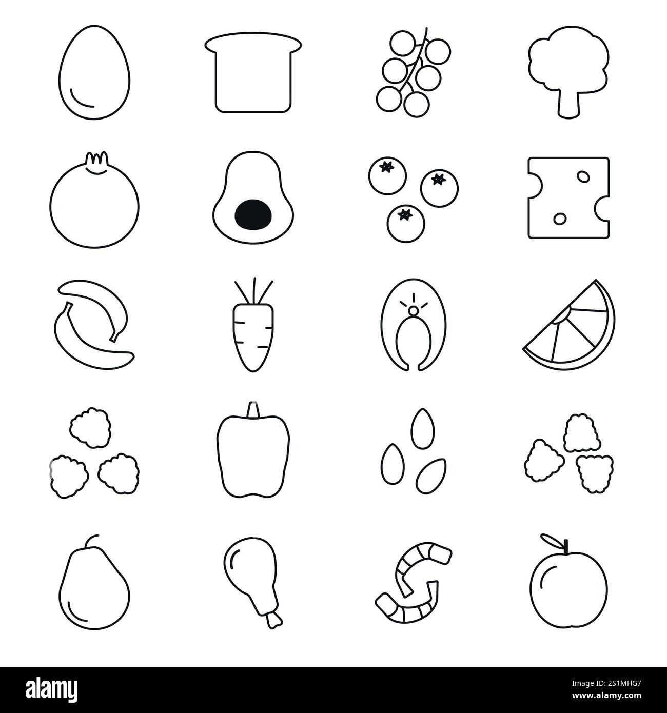 Healthy food line icons. A set of meals icon in black on white ...