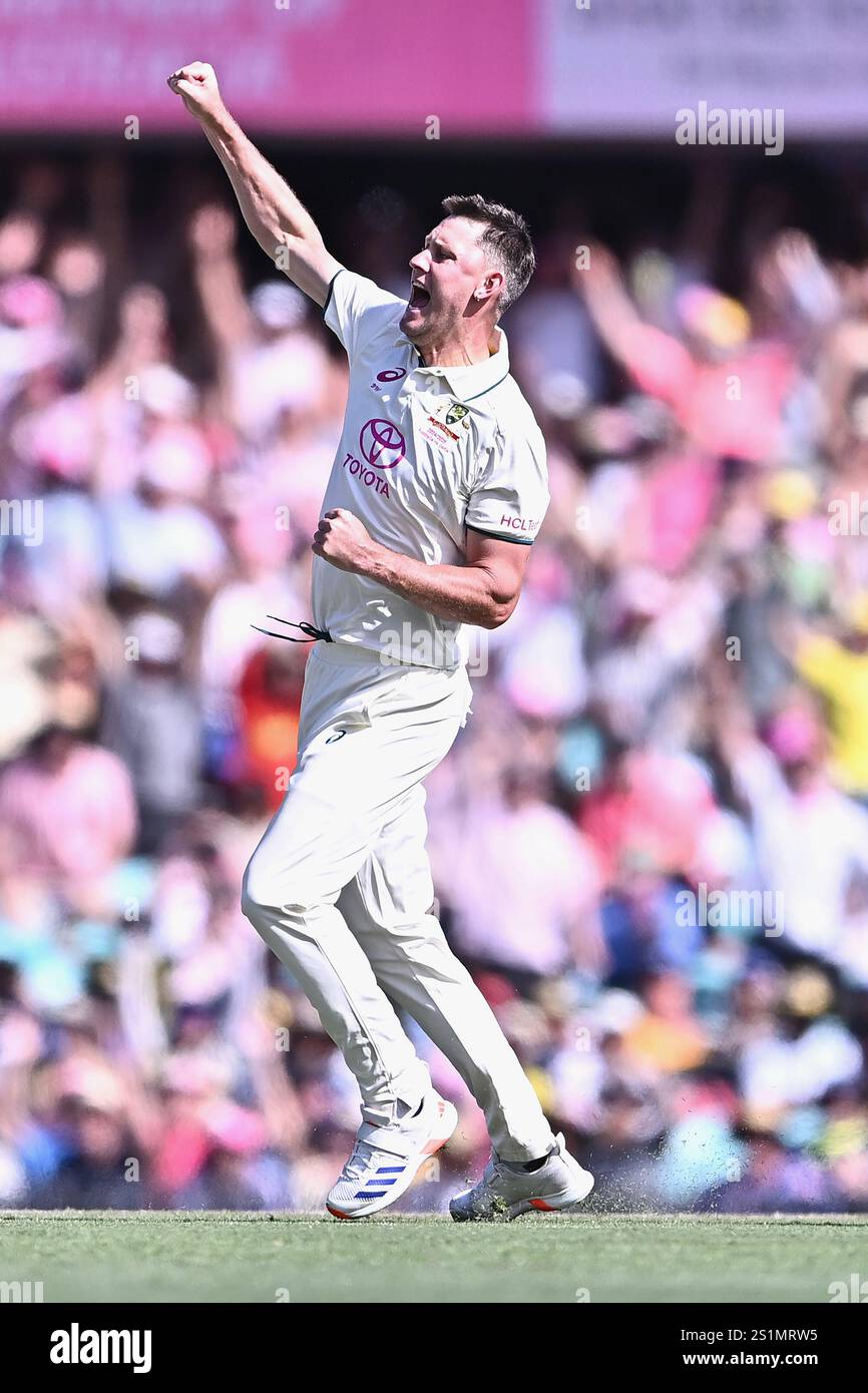 Debutant Beau Webster of Australia celebrates after taking the wicket ...