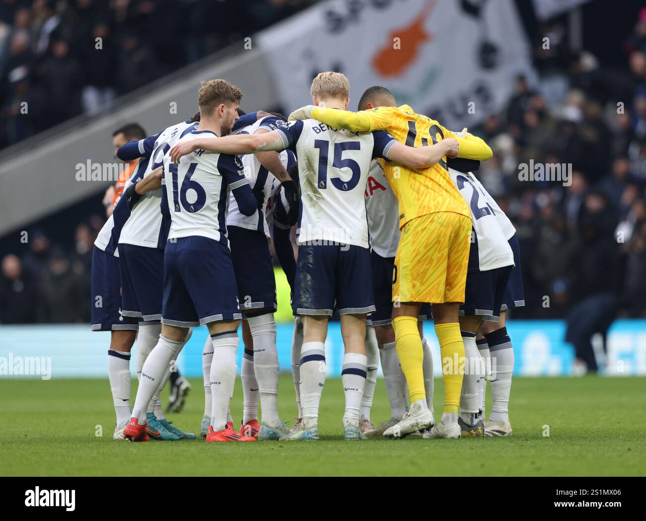 Spurs huddle at the Tottenham Hotspur v Newcastle United EPL match, at ...