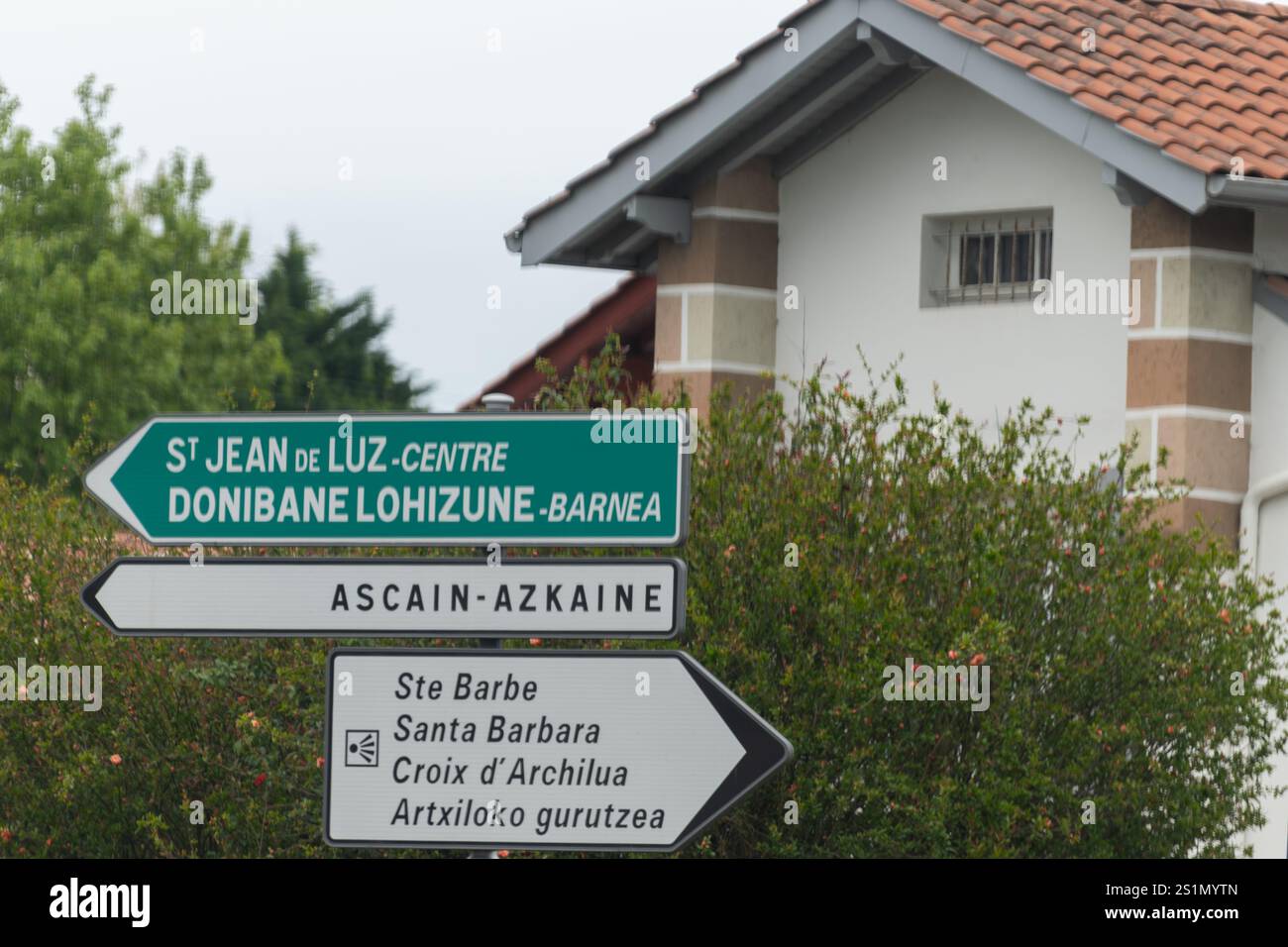 Road signs and directions, driving car in summer on French road ...