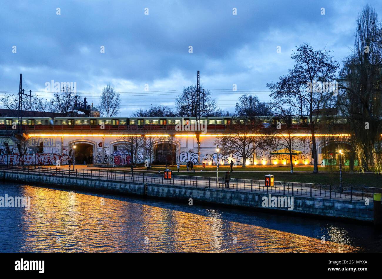 S-Bahn S-Bahn Zug fährt am Monbijou Park an der Spree entlang ...