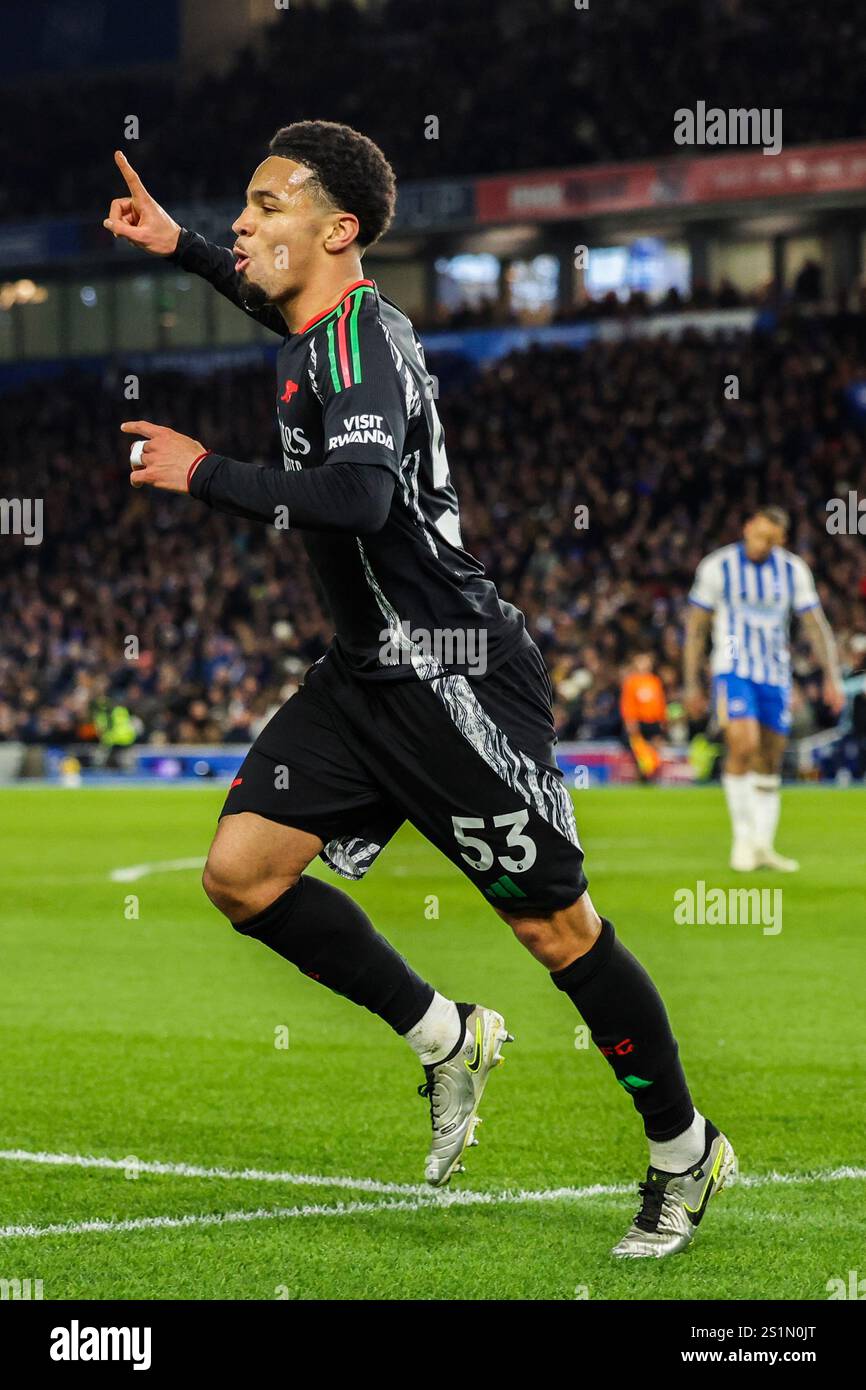 Arsenal's Ethan Nwaneri celebrates after scoring the opening goal ...