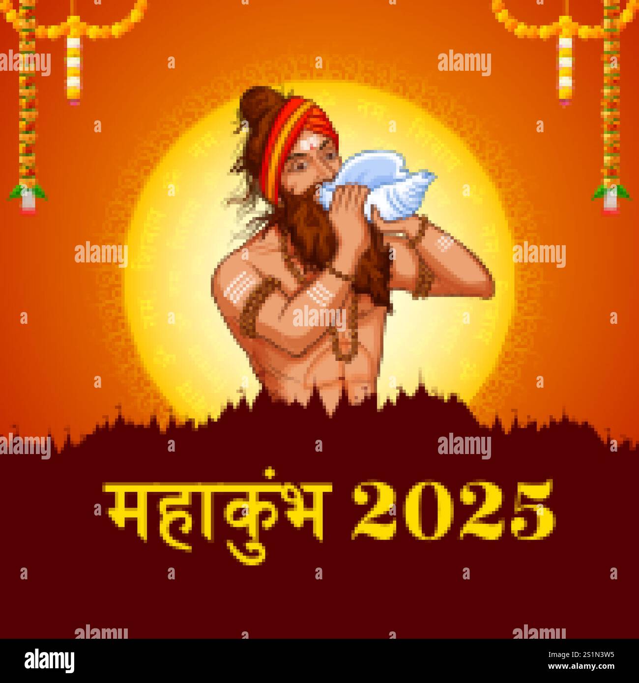 illustration of Sadhu saint of India for grand festival and Hindi text ...