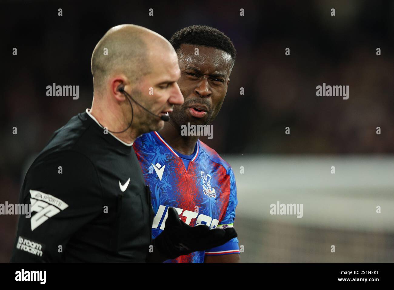 LONDON, UK - 4th Jan 2025: Marc Guehi of Crystal Palace argues with ...
