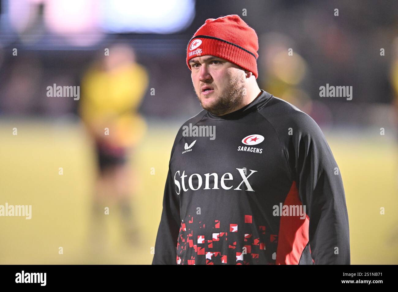 Jamie George of Saracens on his 300t match warming up before the ...