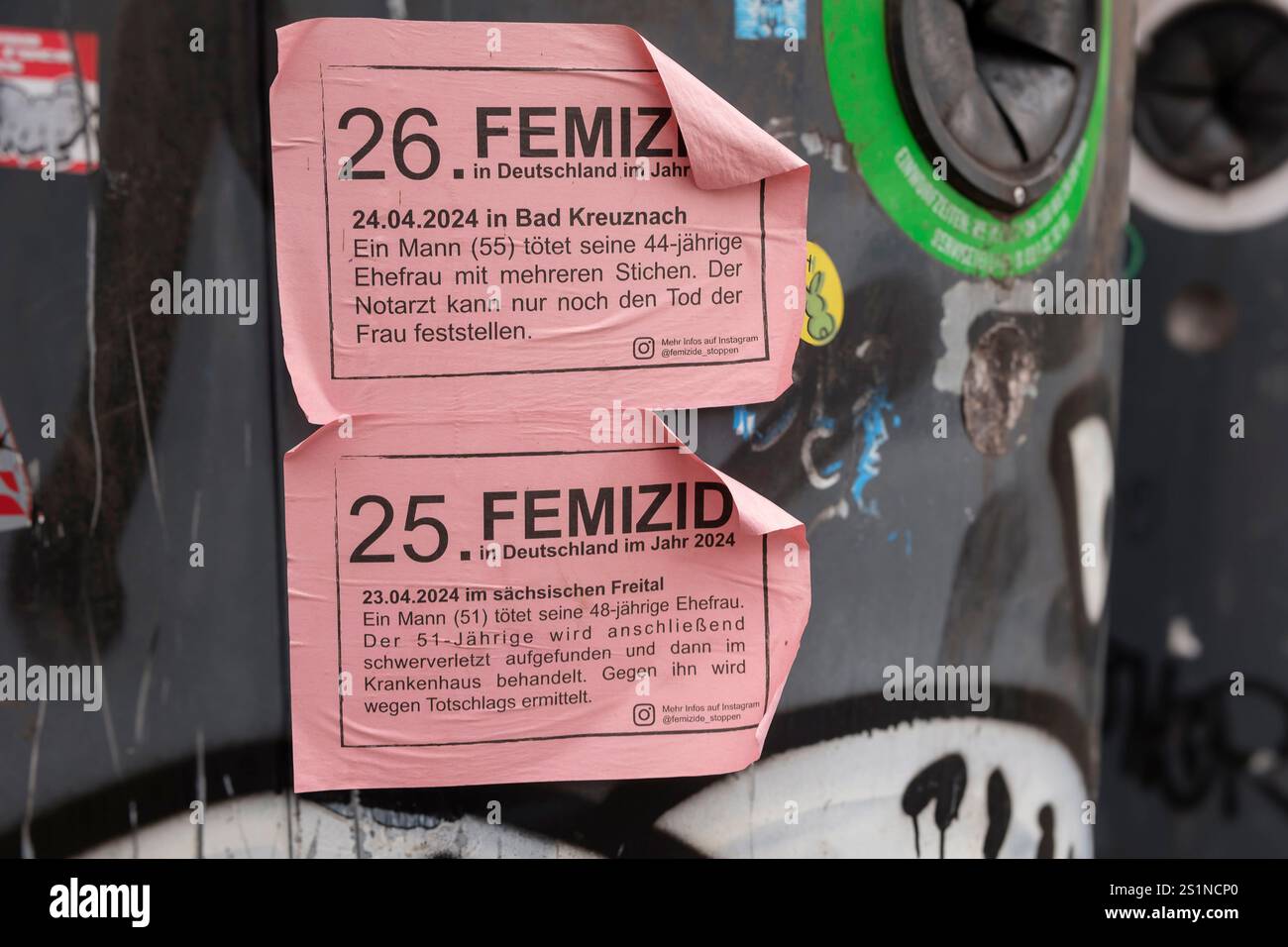 Posters informing people about femicides in Germany in one of Cologne's ...