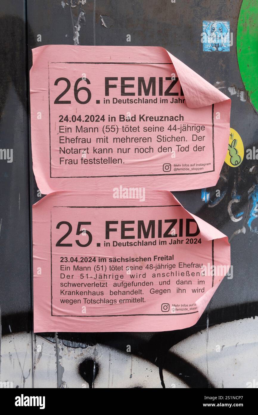 Posters informing people about femicides in Germany in one of Cologne's ...