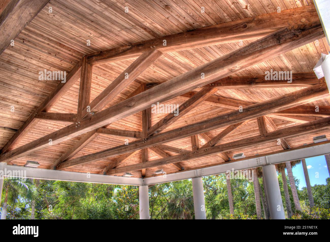 Wooden Framed Rafters at The Florida Beach Park. Construction of Wood ...