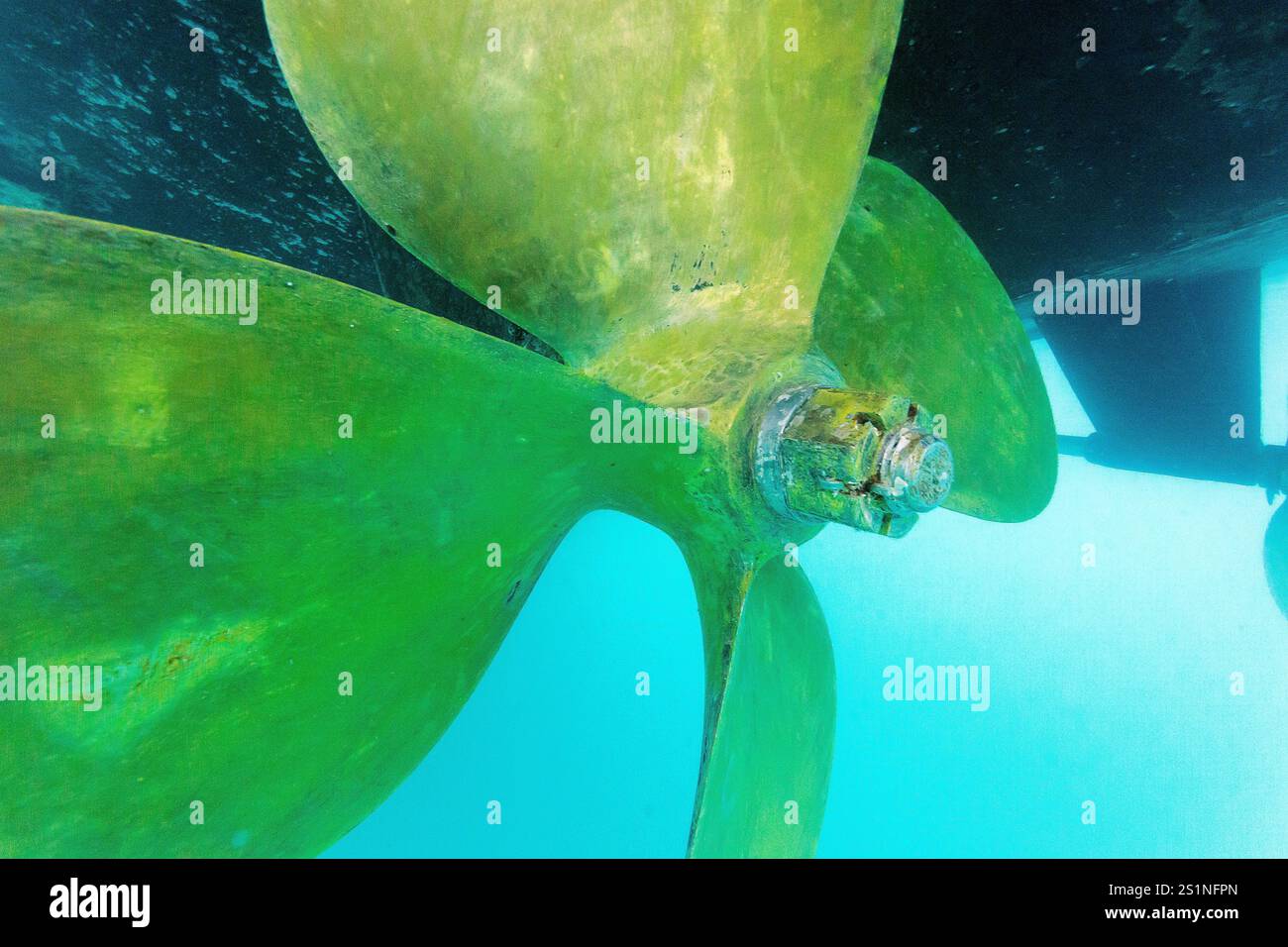Underwater propeller and rudder detail. Espíritu Santo Island, Baja ...