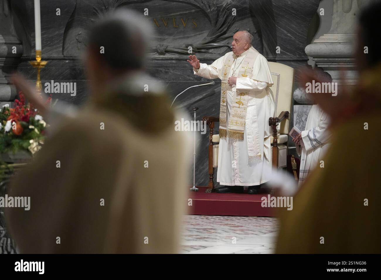 Pope Francis prays during a mass in which Monsignor Renato Tarantelli ...