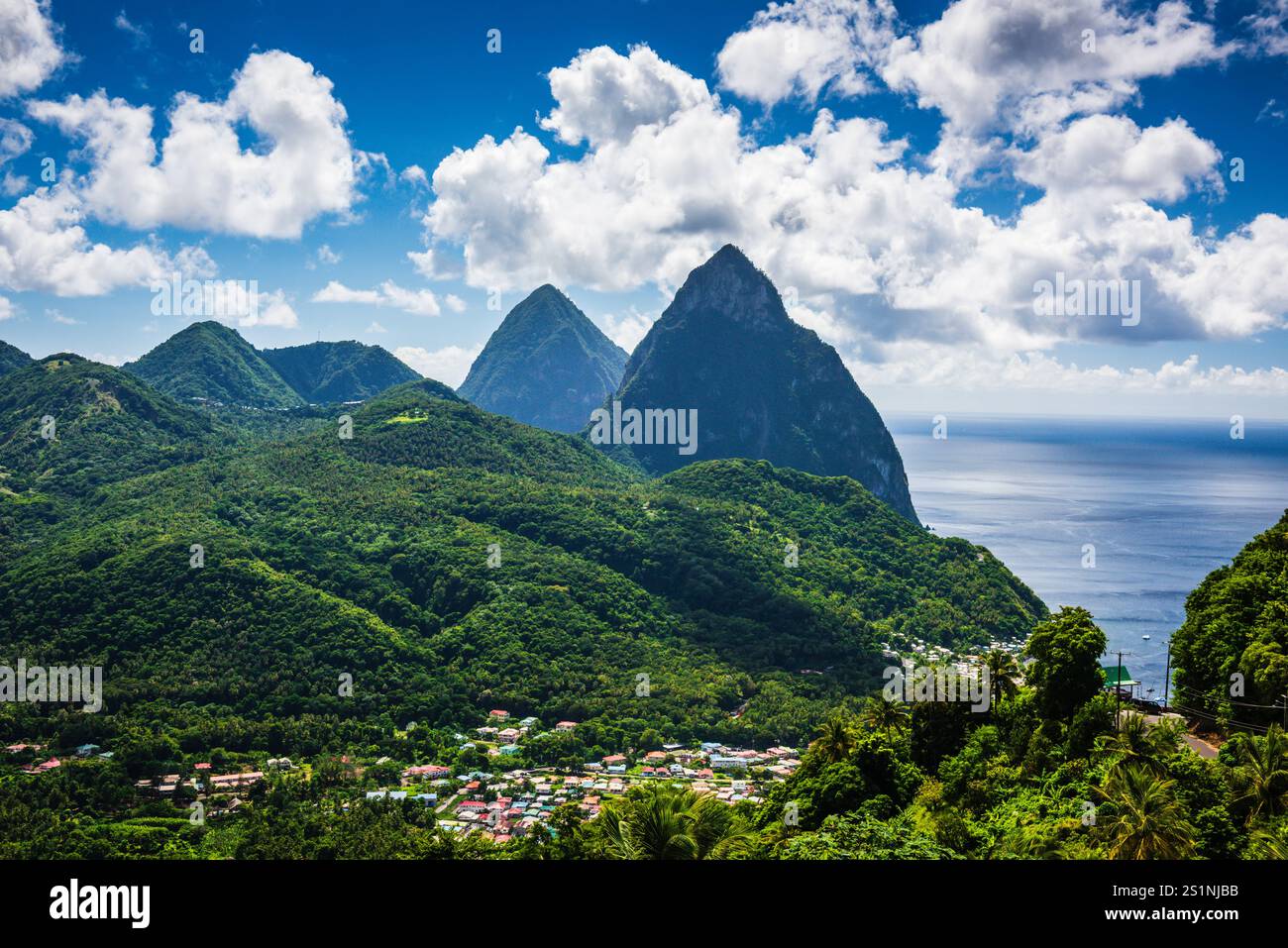 The Pitons, Gros Piton and Petit Piton, are two mountainous volcanic ...