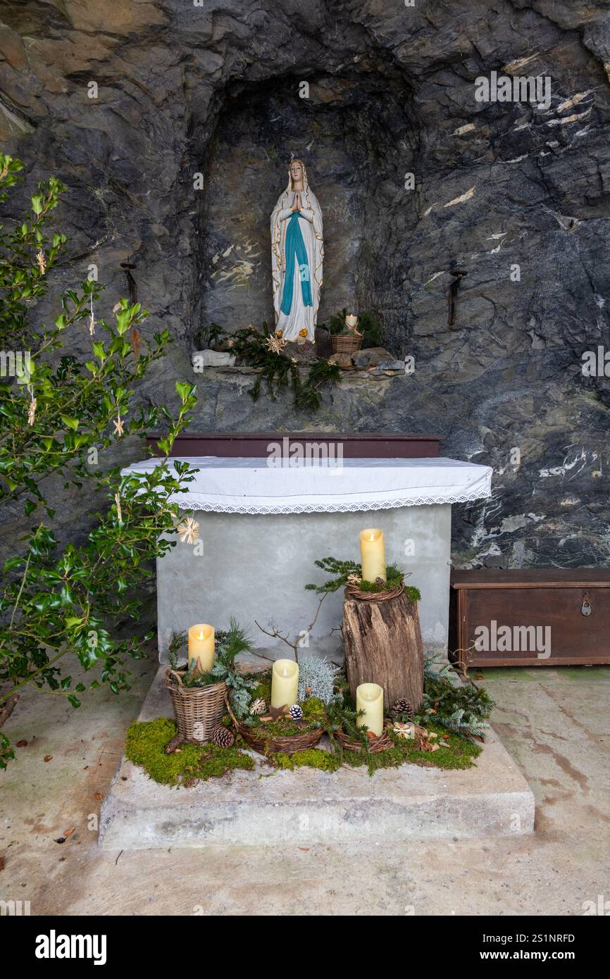 Lourdes Grotte in the fog, Berschis, Switzerland Stock Photo - Alamy