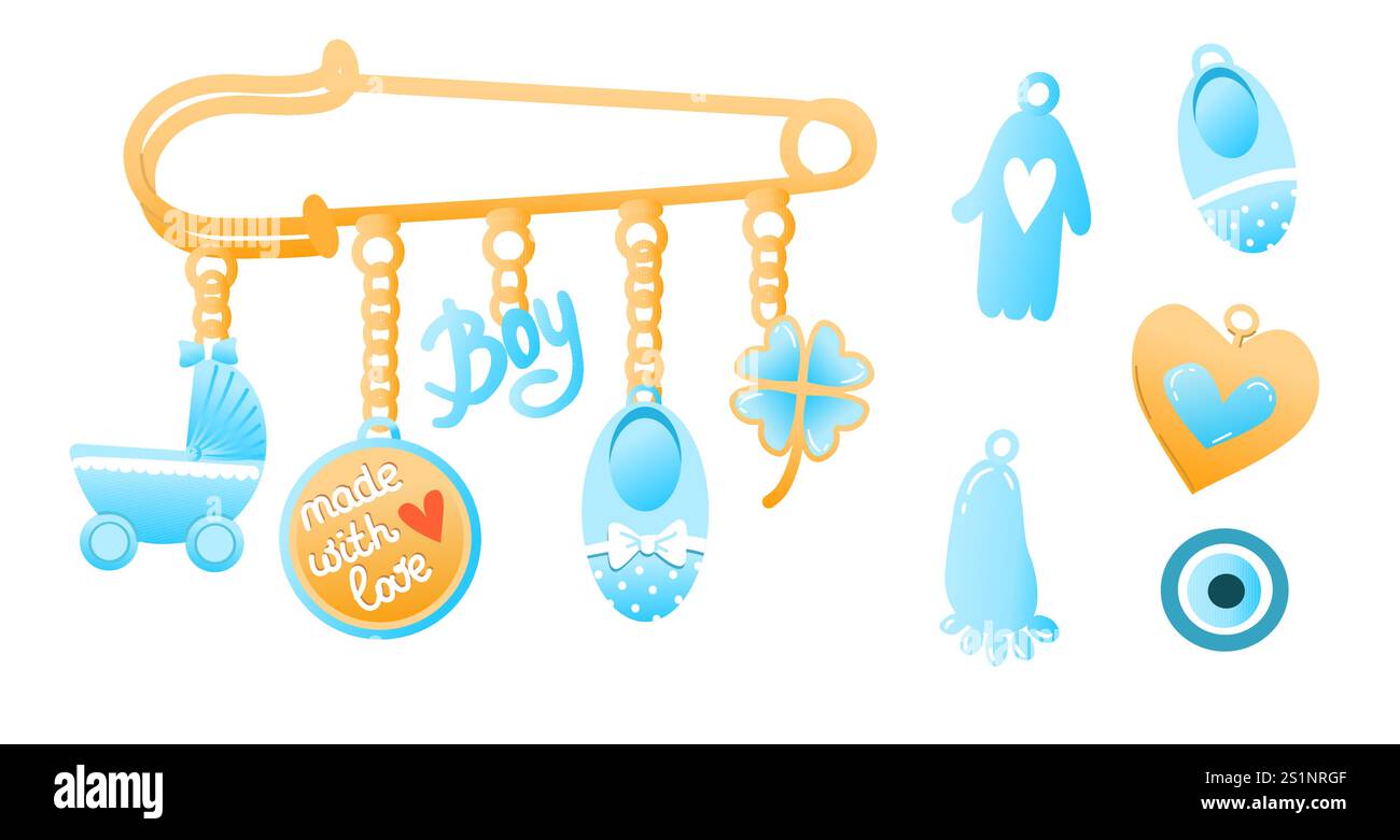 Baby brooch pin protection amulet baby jewelry vector illustration ...