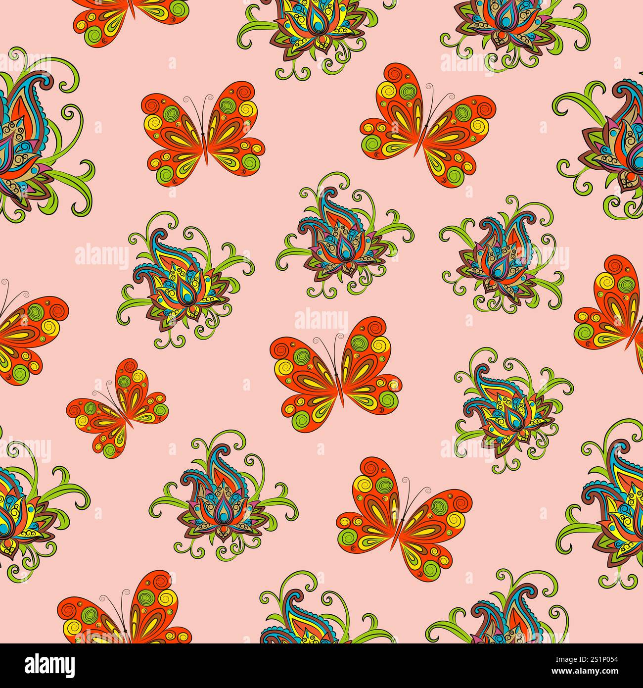 butterfly and ornate design pattern Stock Vector Image & Art - Alamy