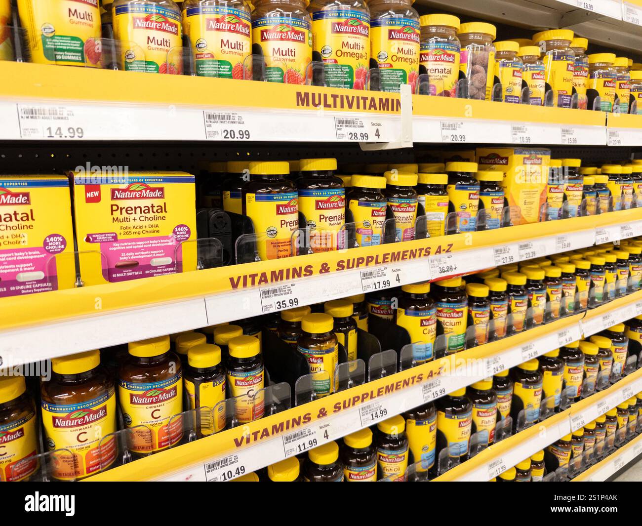 Vitamins and supplements on display at a Meijer store in Michigan USA ...