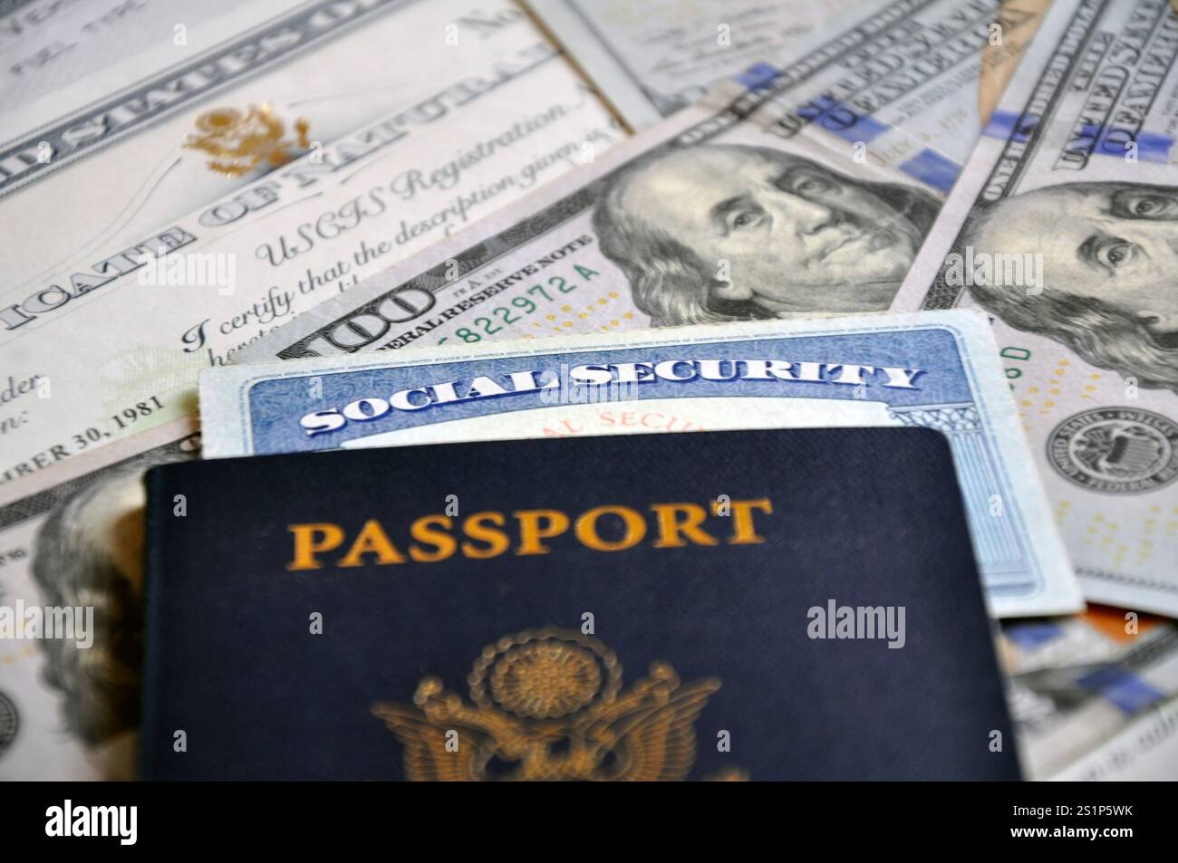 Social Security Card and US Citizen Passport. Documents, money Stock ...