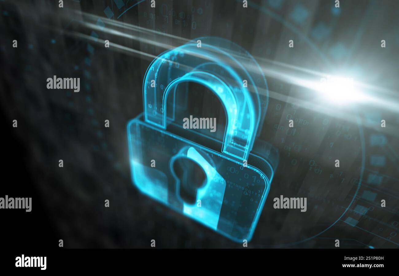 Cyber security and computer data protection with padlock symbol digital ...