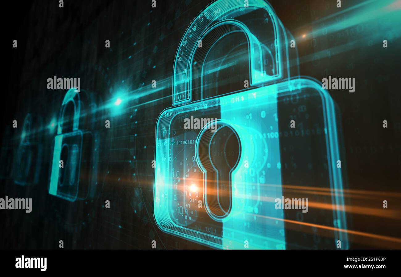 Cyber security and computer data protection with padlock symbol digital ...
