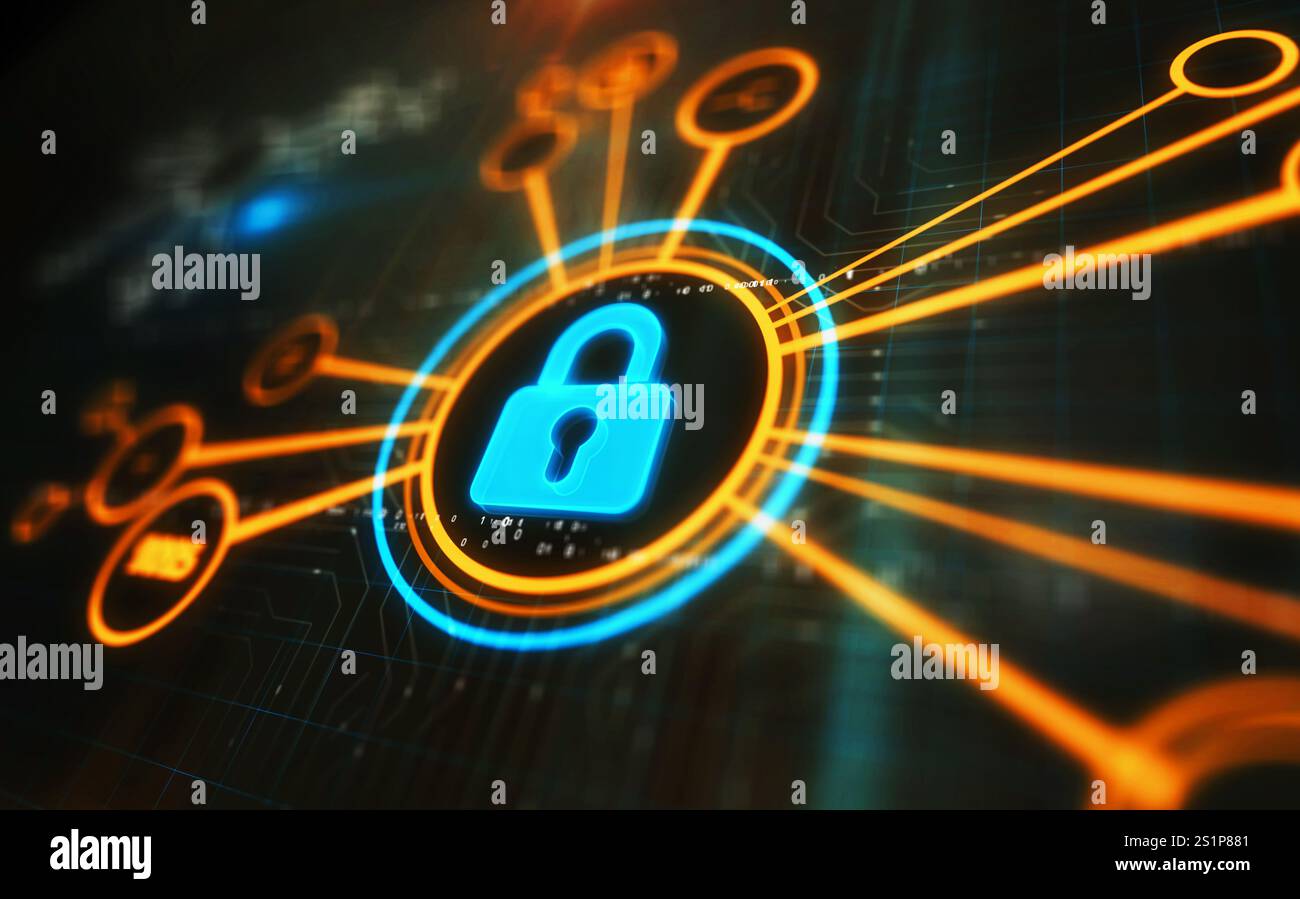 Cyber security and computer data protection with padlock symbol digital ...