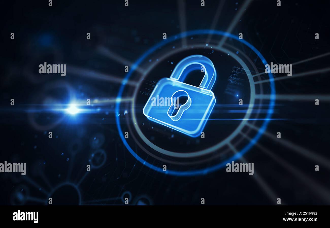 Cyber security and computer data protection with padlock symbol digital ...
