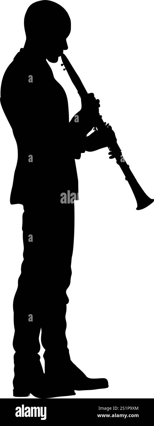 silhouette of man playing clarinet, clarinetist Stock Vector Image ...