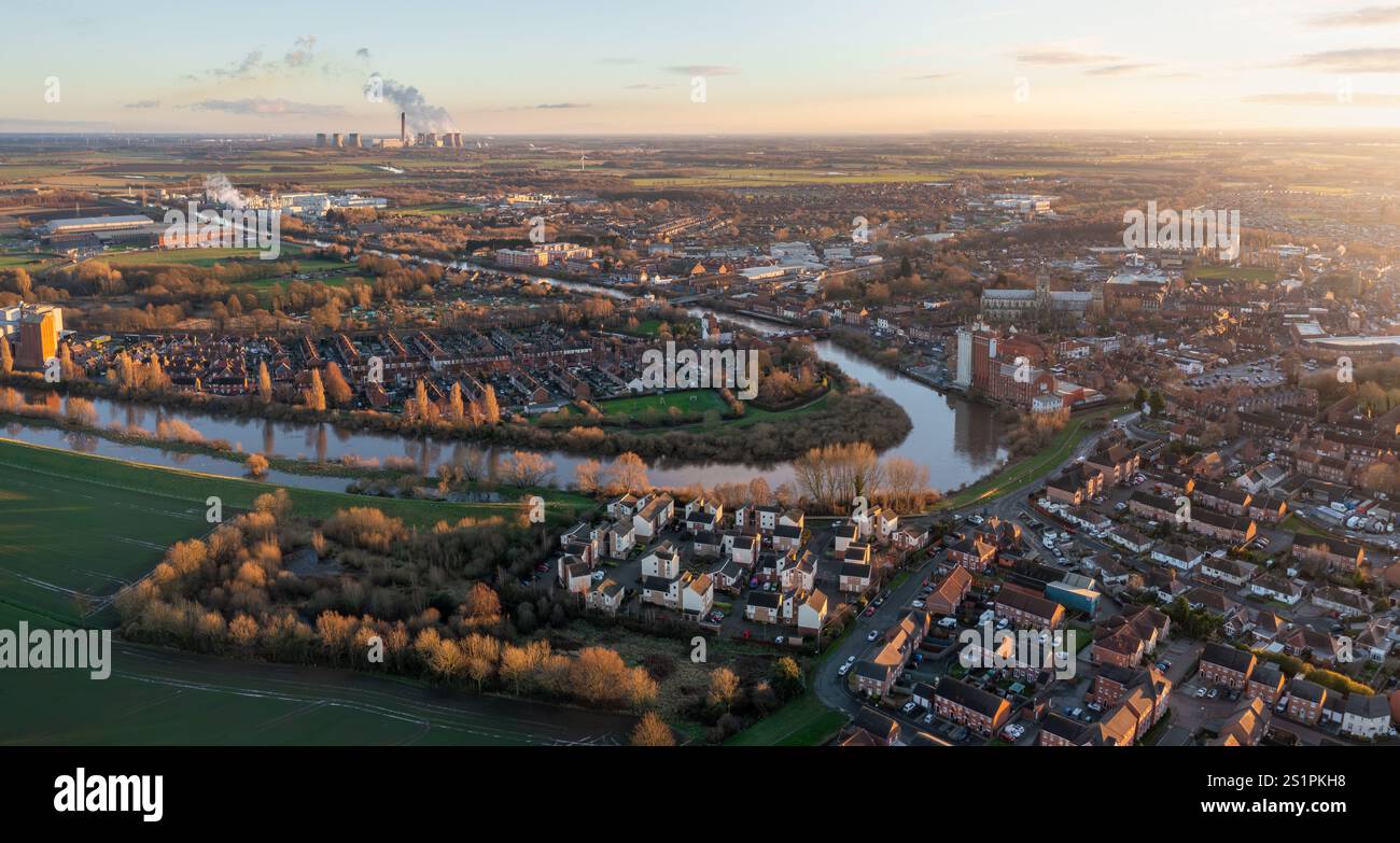 Aerial panoramic landscape of the River Ouse flowing through the North ...