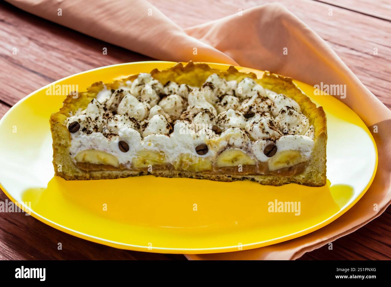 Traditional banoffee cake with banana and caramel sauce filling ...