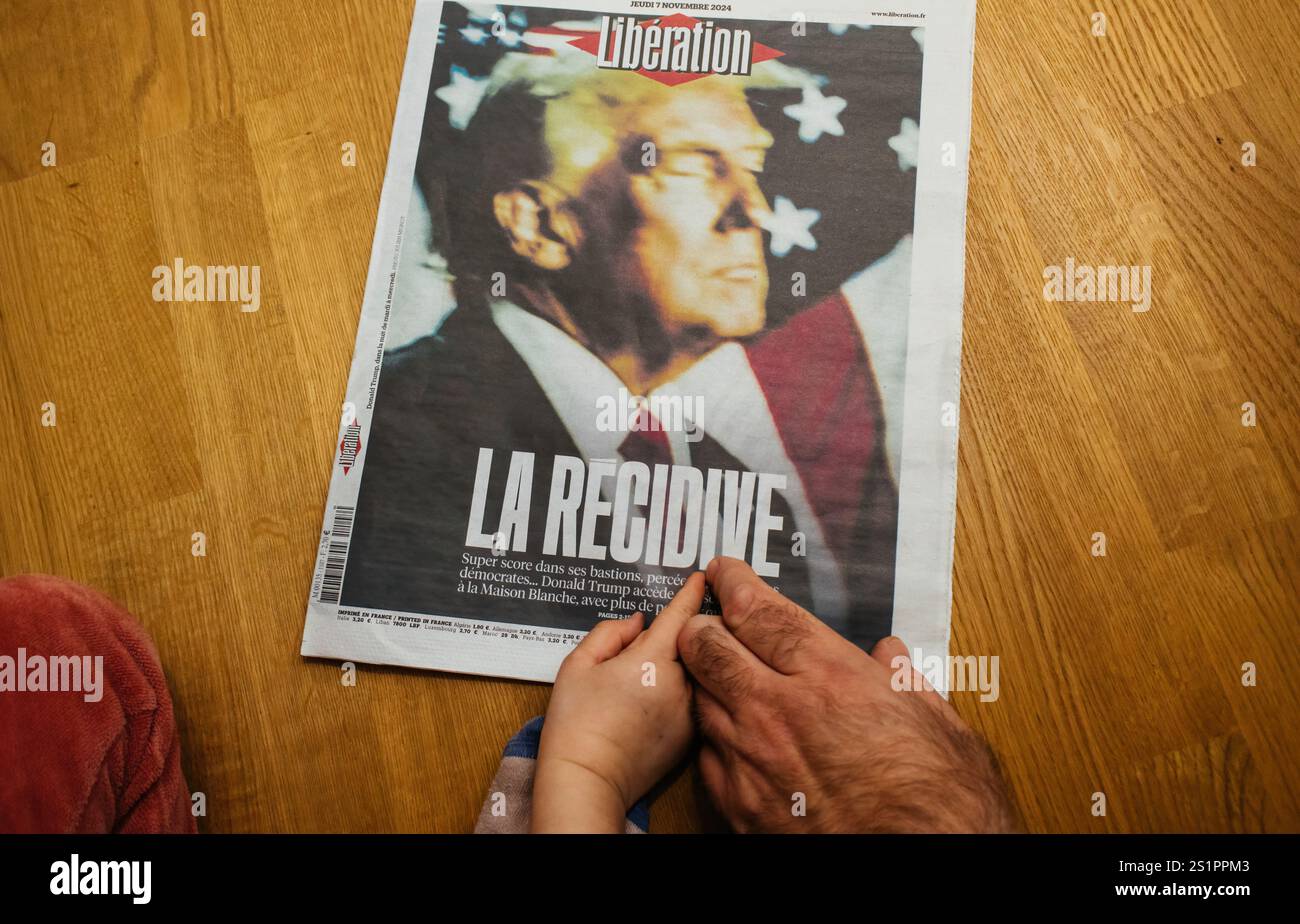Paris, France - Nov 7, 2024: Liberation newspaper focuses on Donald ...