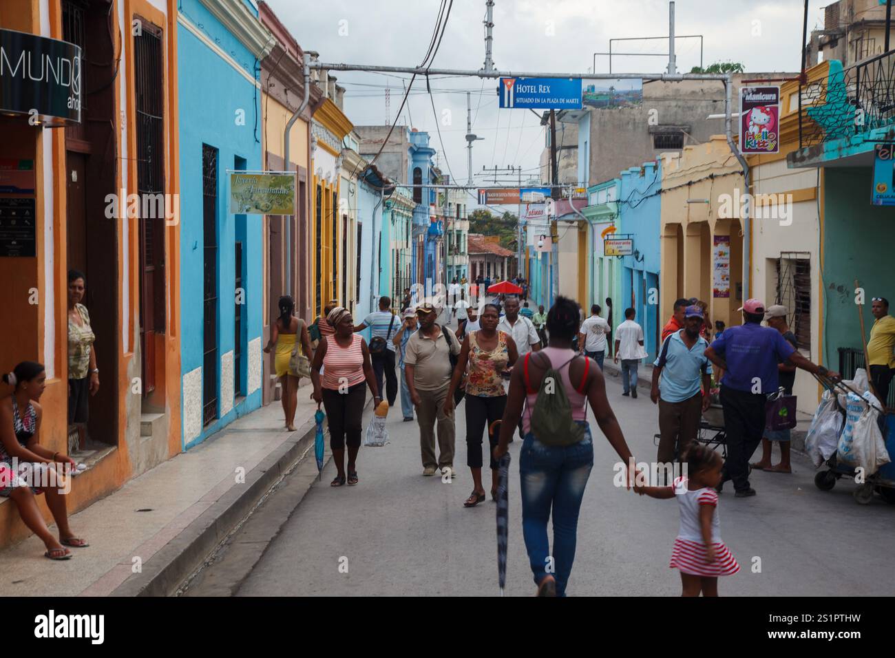 A typical traditional street with colonial buildings in downtown ...