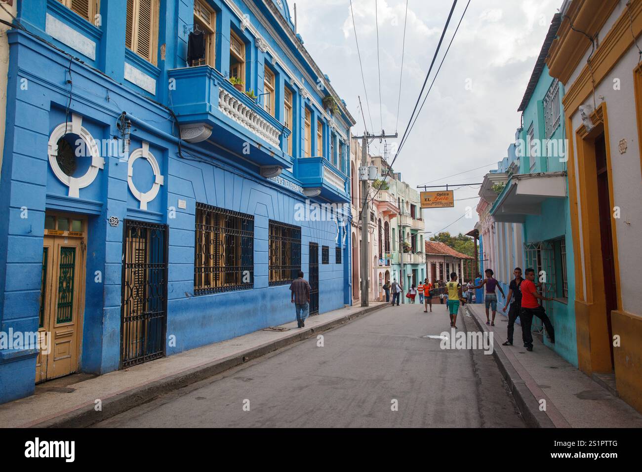 A typical traditional street with colonial buildings in downtown ...