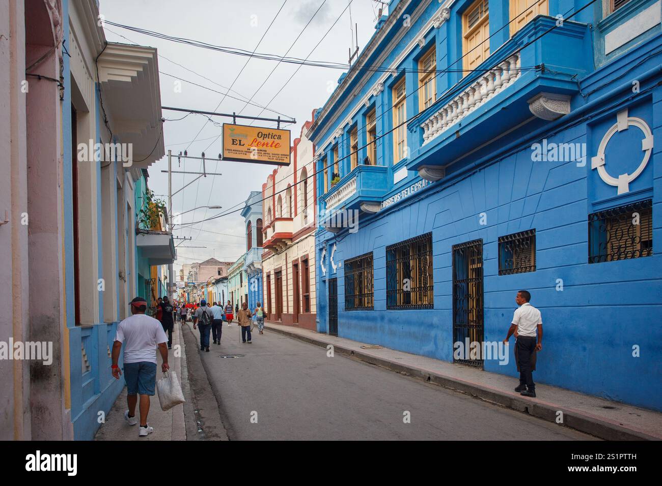 A typical traditional street with colonial buildings in downtown ...