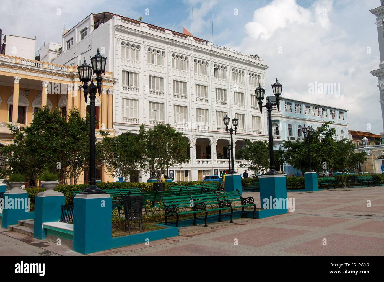 The Historical buildings in Parque Cespedes, downtown Santiago de Cuba ...