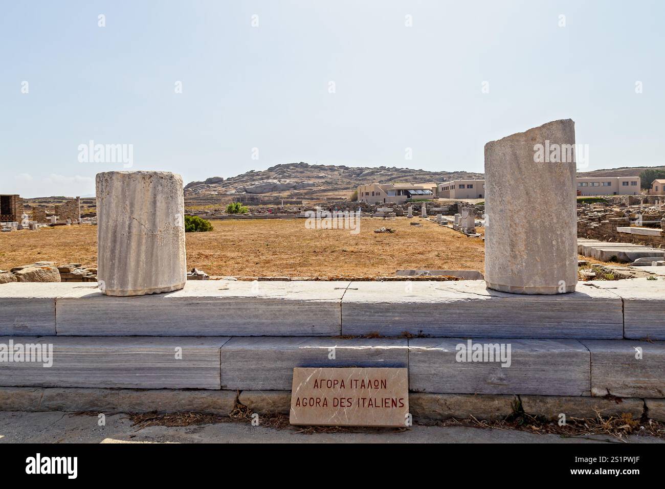 Ancient Greek Agora With Ruins and Historical Columns Under Clear Sky ...