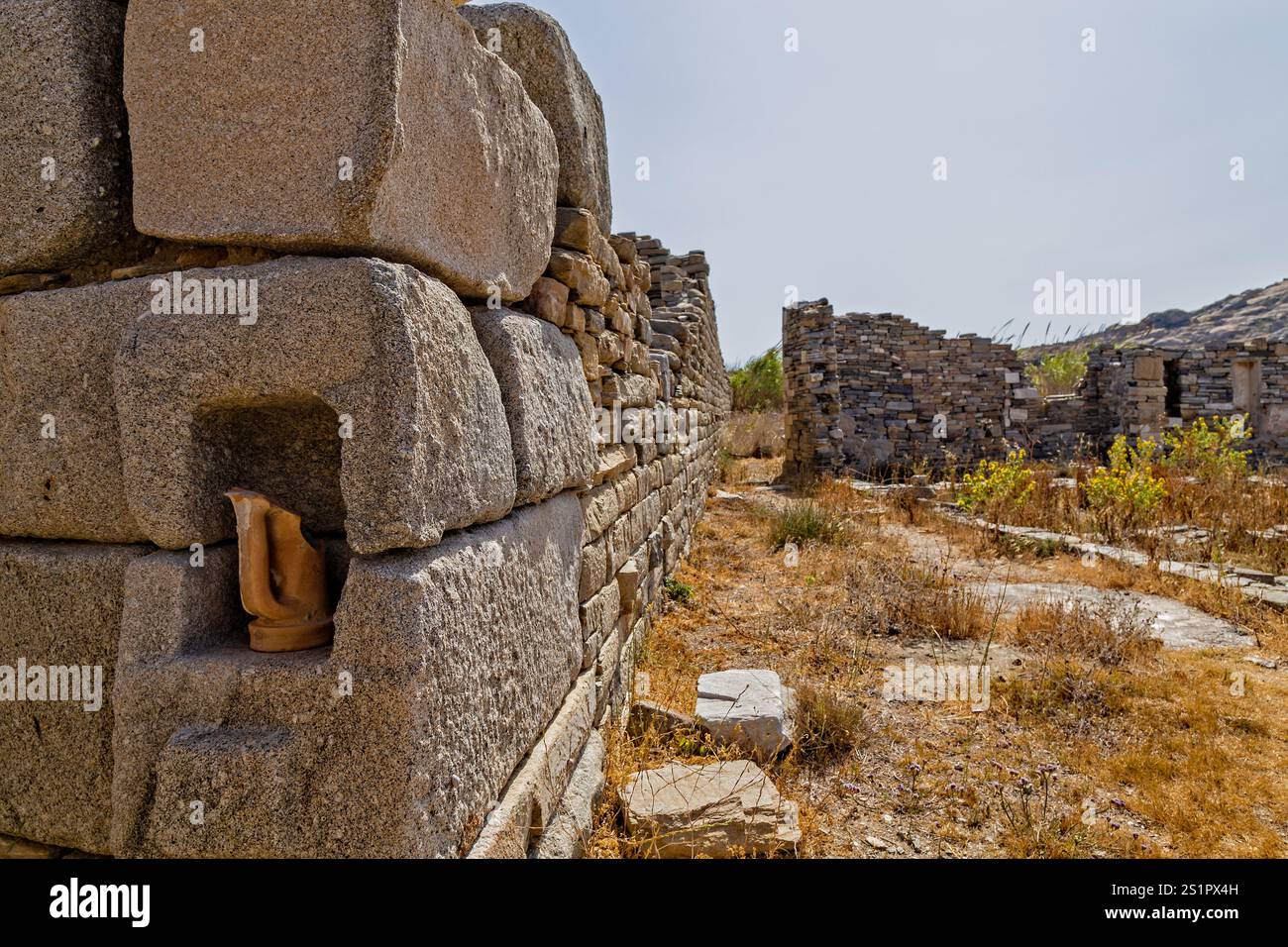 Ancient Stone Ruins Under a Clear Blue Sky in a Dry Landscape, Delos, Greece Stock Photo - Alamy