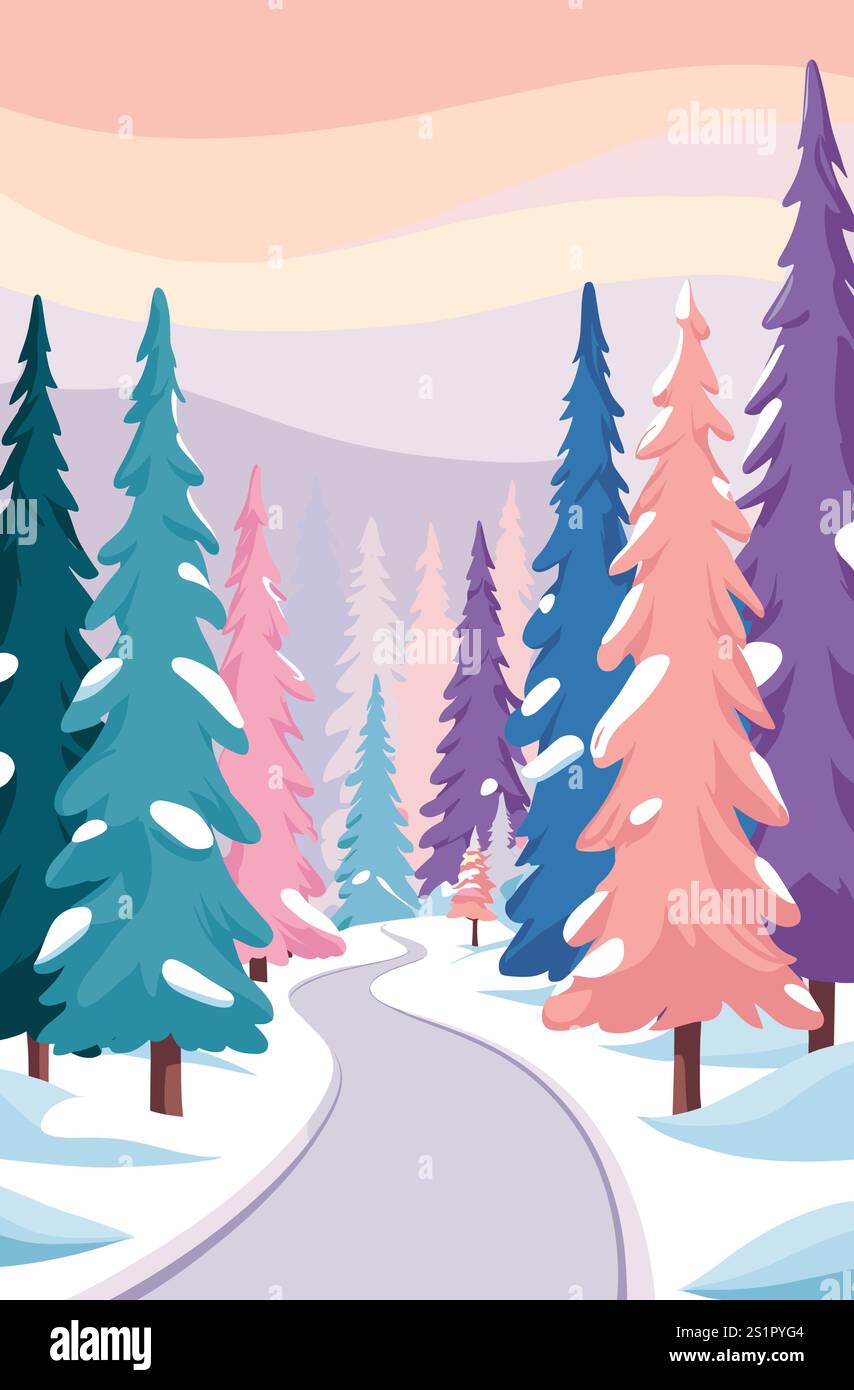 Winter landscape with snowy forest vector art Stock Vector Image & Art ...