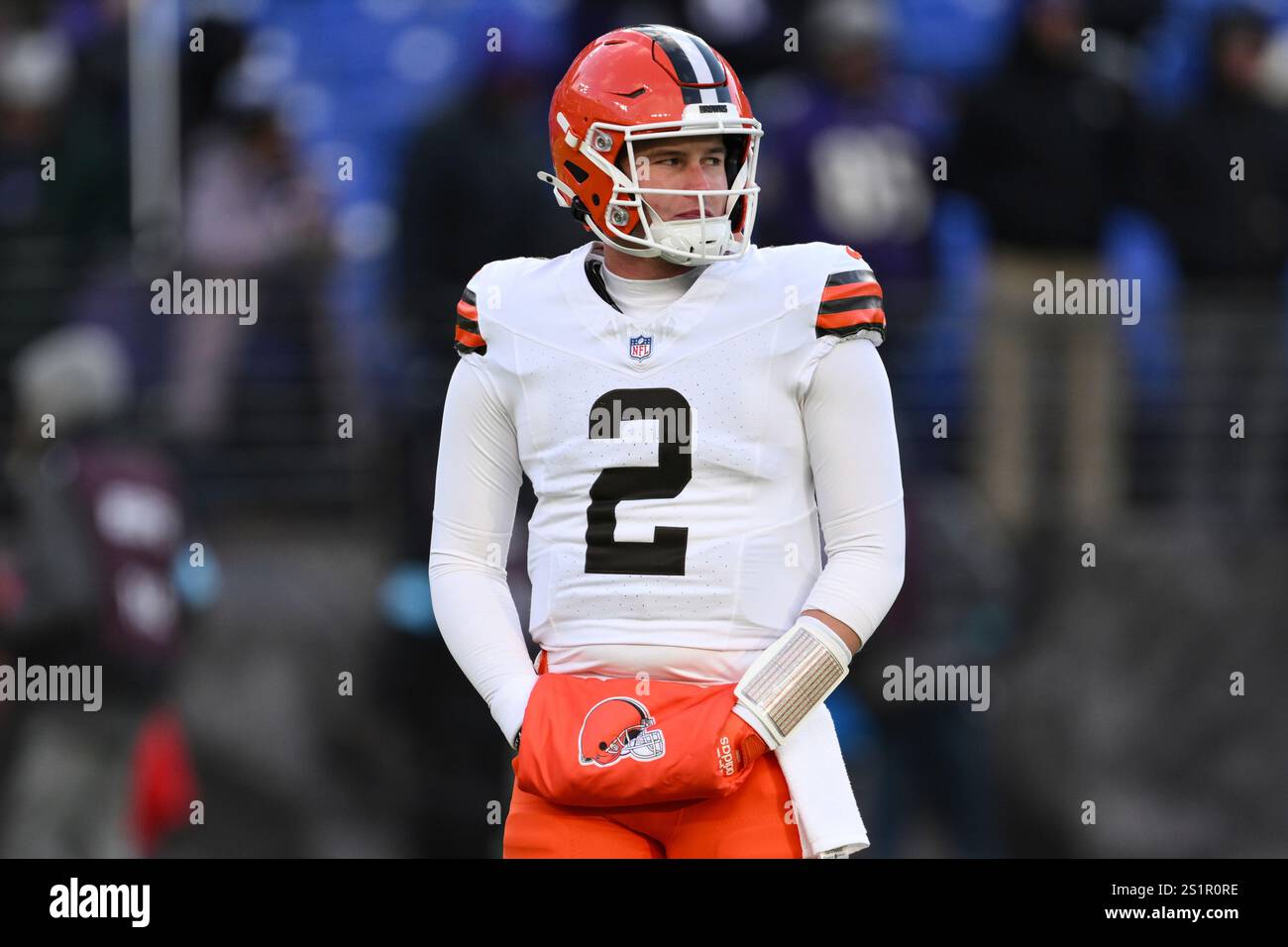 Cleveland Browns quarterback Bailey Zappe (2) looks on during pre-game ...