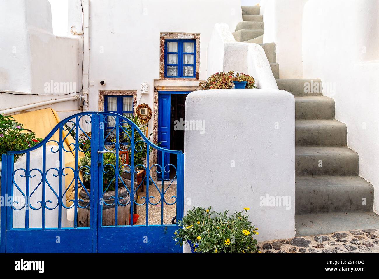 Charming Mediterranean White Stone House With Blue Doors and a ...