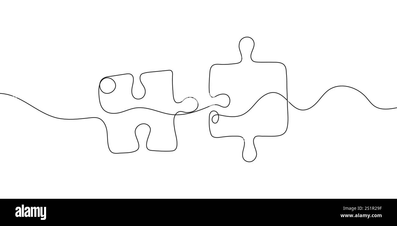 Continuous line drawing of a puzzle symbolizing teamwork, collaboration ...