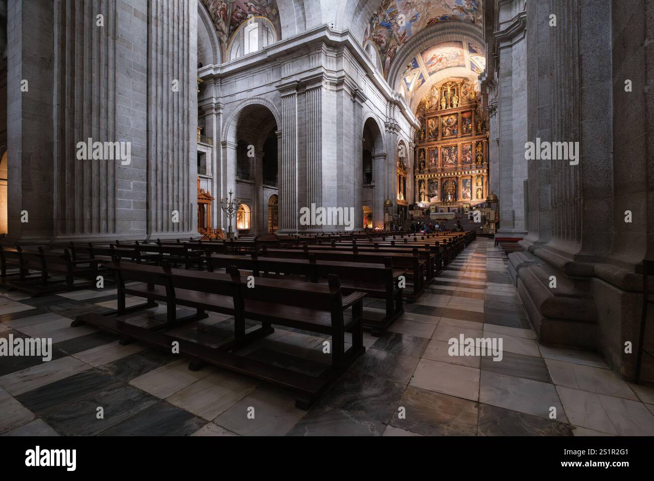 Interior view of the Monastery of El Escorial in San Lorenzo de El ...