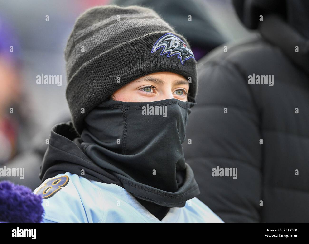 Baltimore, United States. 04th Jan, 2025. A Baltimore Ravens fan is ...