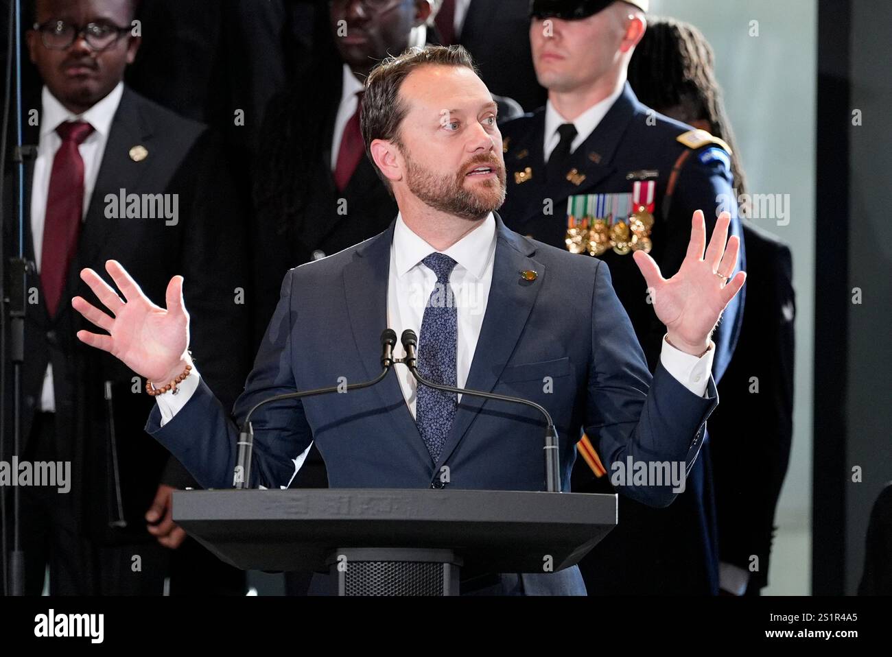 Jason Carter, grandson of former President Jimmy Carter, speaks during ...