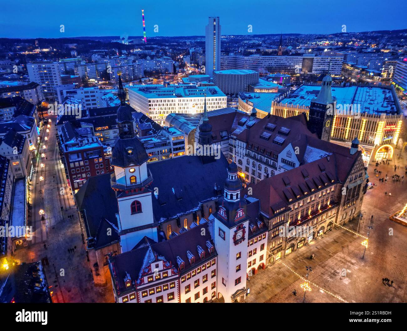 Chemnitz, Germany. 04th Jan, 2025. The towers of St. Jacob's Church (l ...