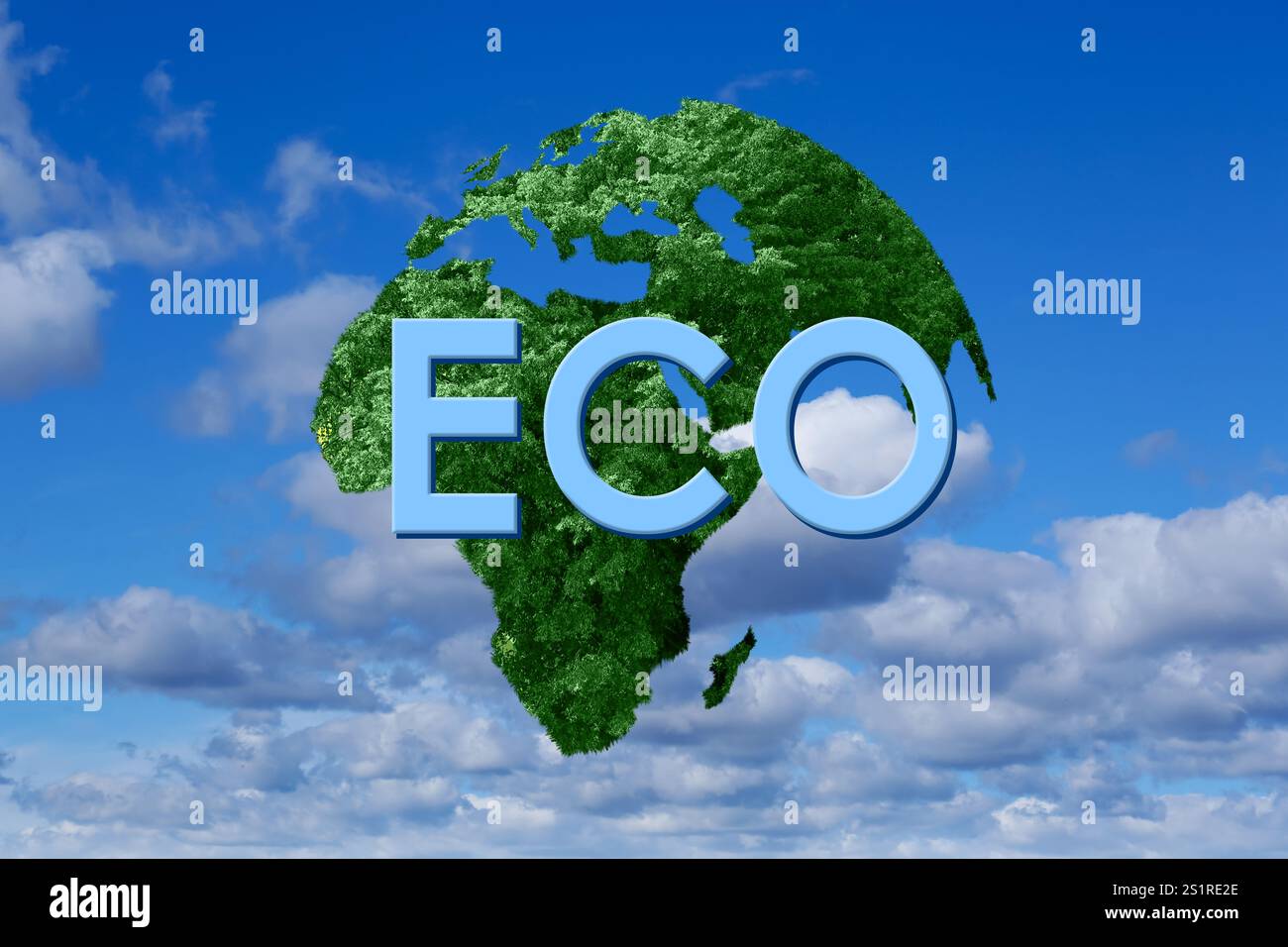 Save Earth. Globe with green plants shaping continents and word Eco ...