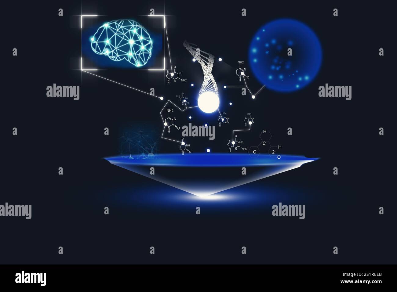 Medical technology. Human brain, DNA, neural network and molecules ...